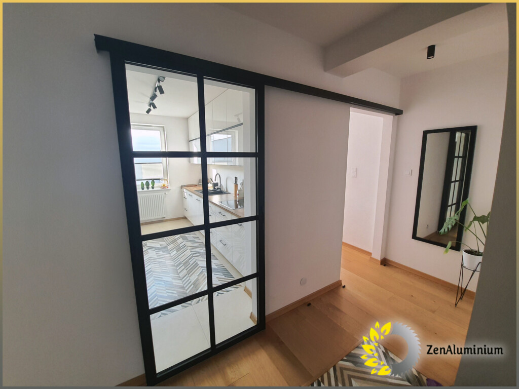 Loft sliding door on single track